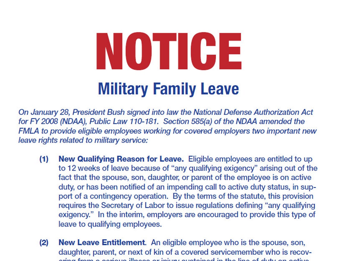 Military Family Leave Notice Poster - Etsy