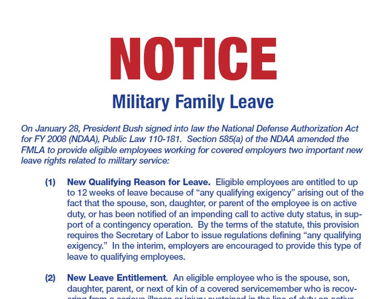 Military Family Leave Notice Poster - Etsy