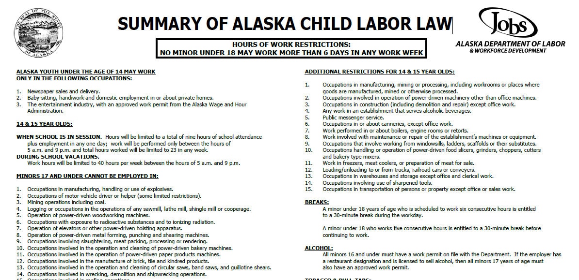 AK Child Labor Law Poster - Etsy