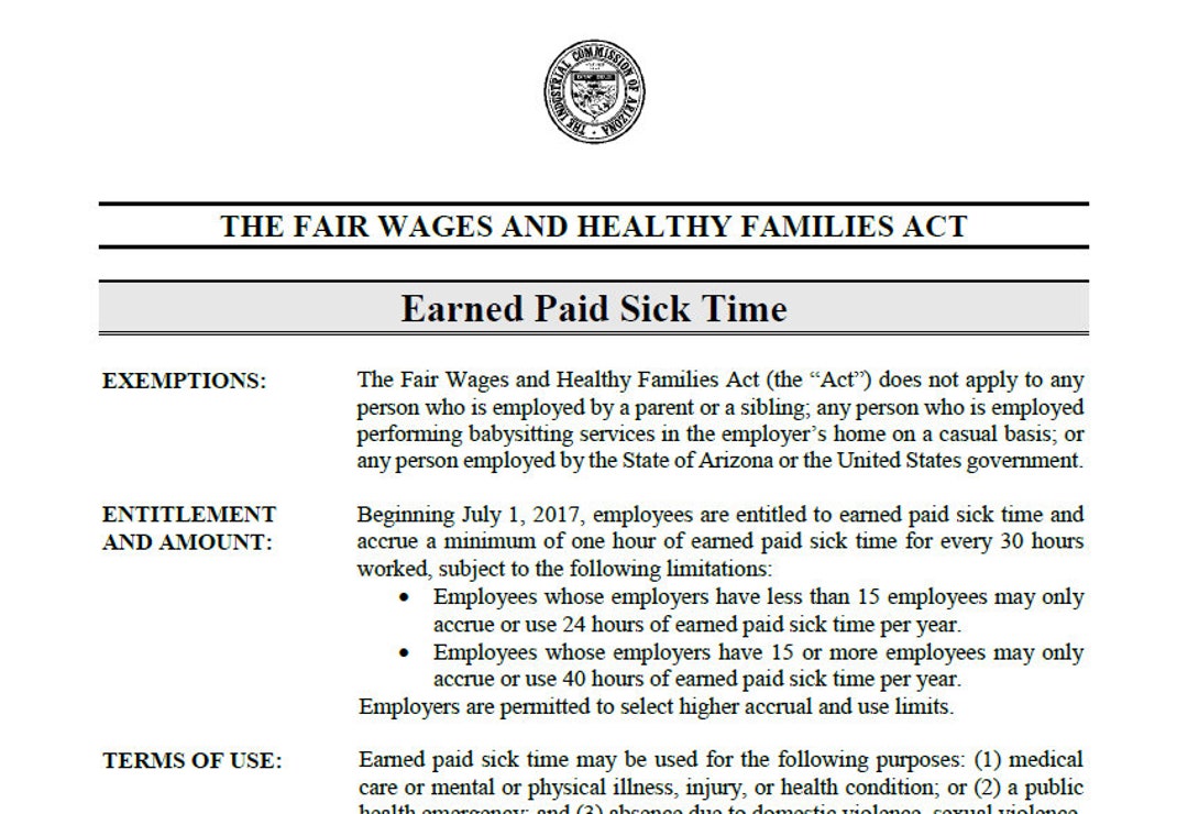 AZ Earned Paid Sick Time Poster - Etsy