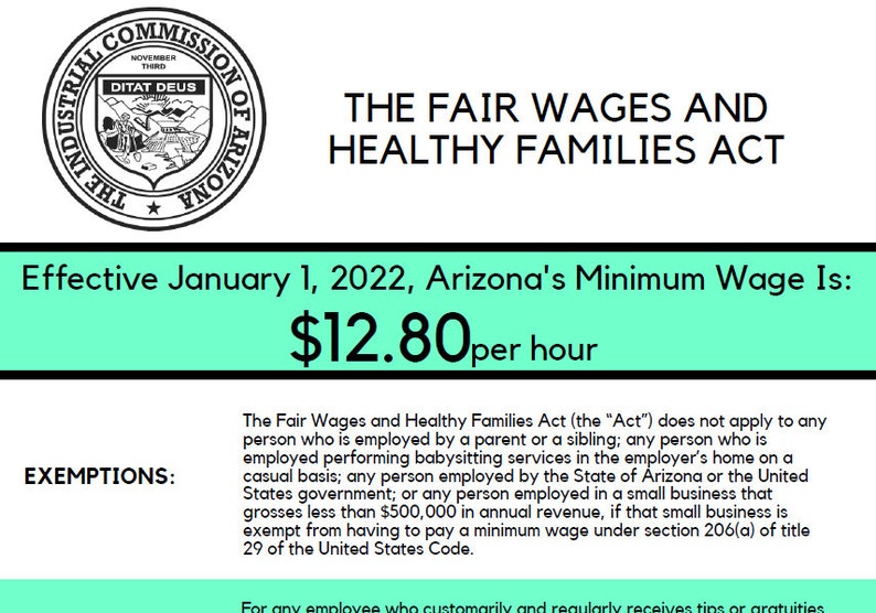 AZ 2022 Minimum Wage Poster - Etsy