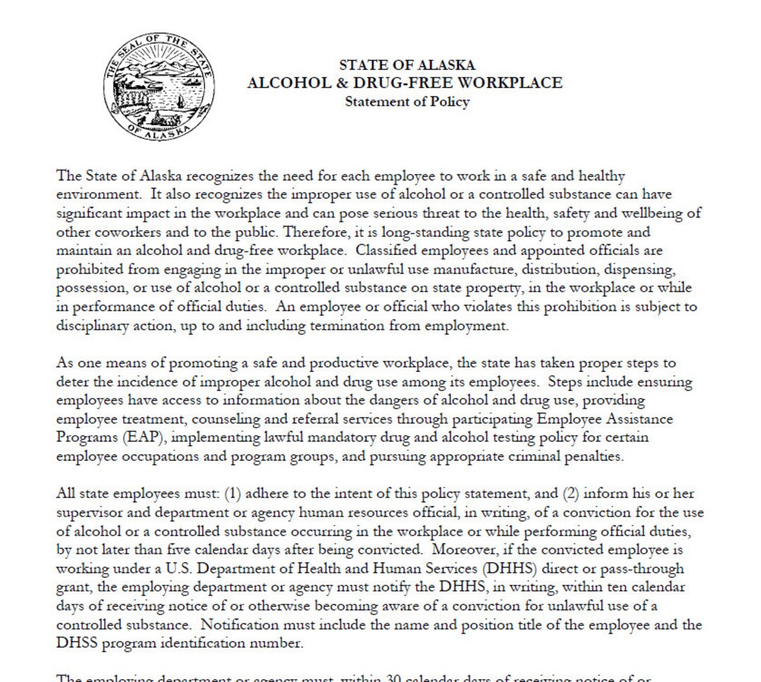 AK Alcohol & Drug-free Workplace Poster - Etsy