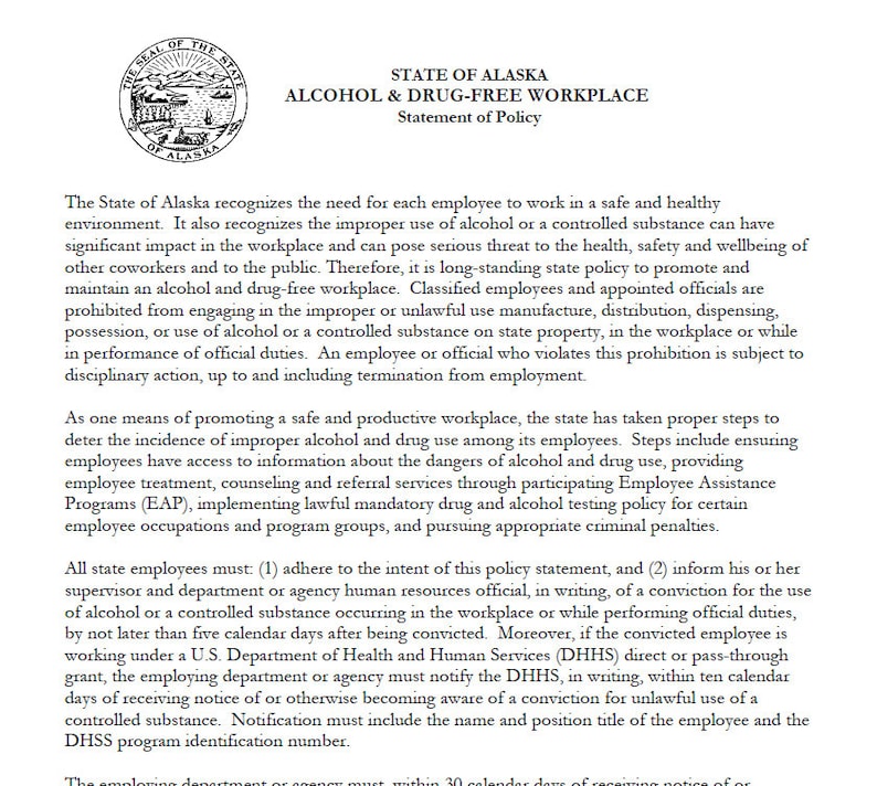 AK Alcohol & Drug-free Workplace Poster - Etsy