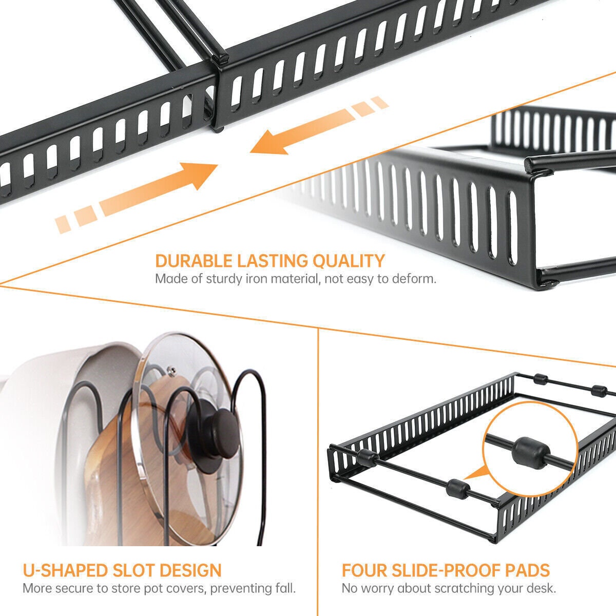 Pot Rack Organizer Expandable Pot and Pan Organizer for Cabinet Pot Lid ...