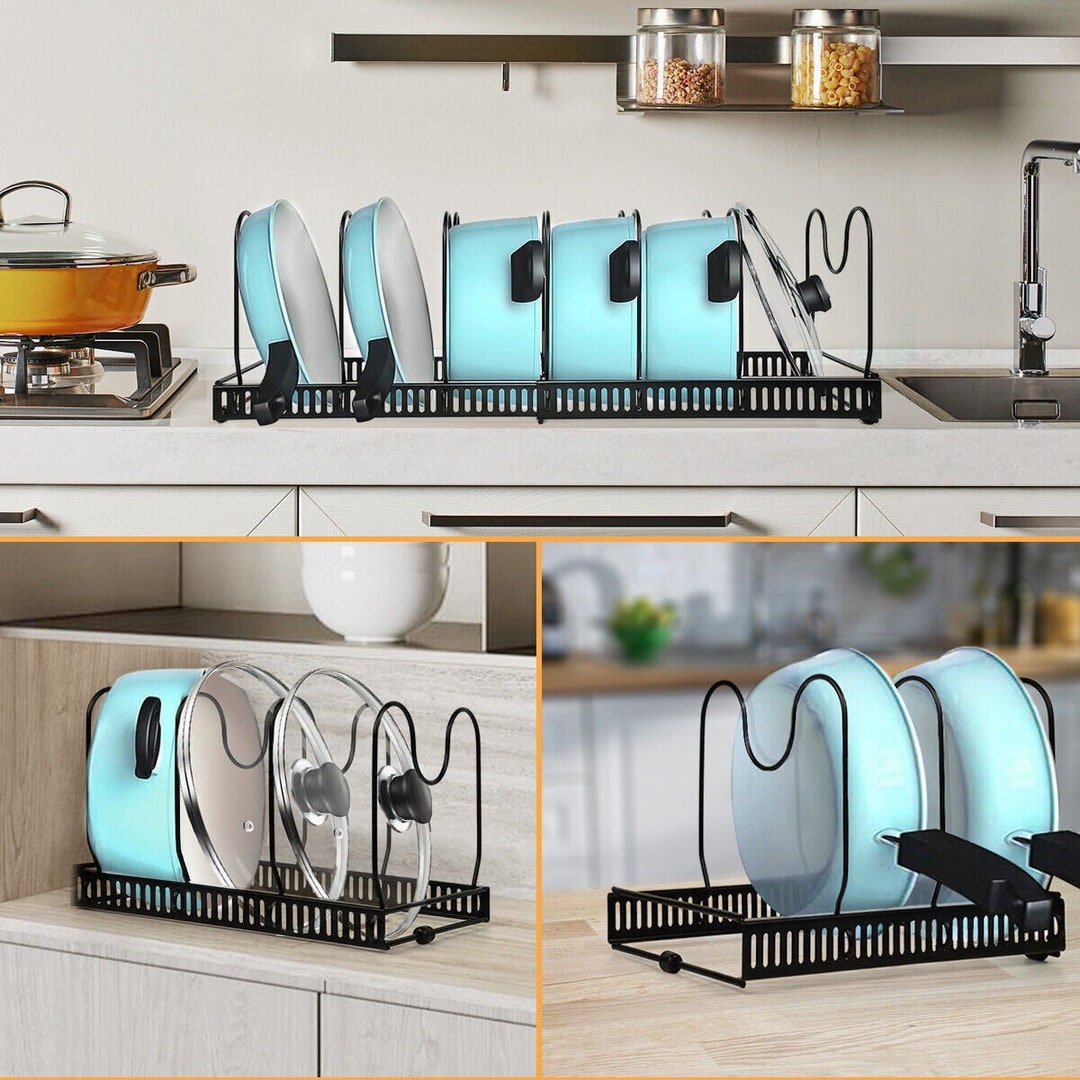 Pot Rack Organizer Expandable Pot and Pan Organizer for Cabinet Pot Lid ...