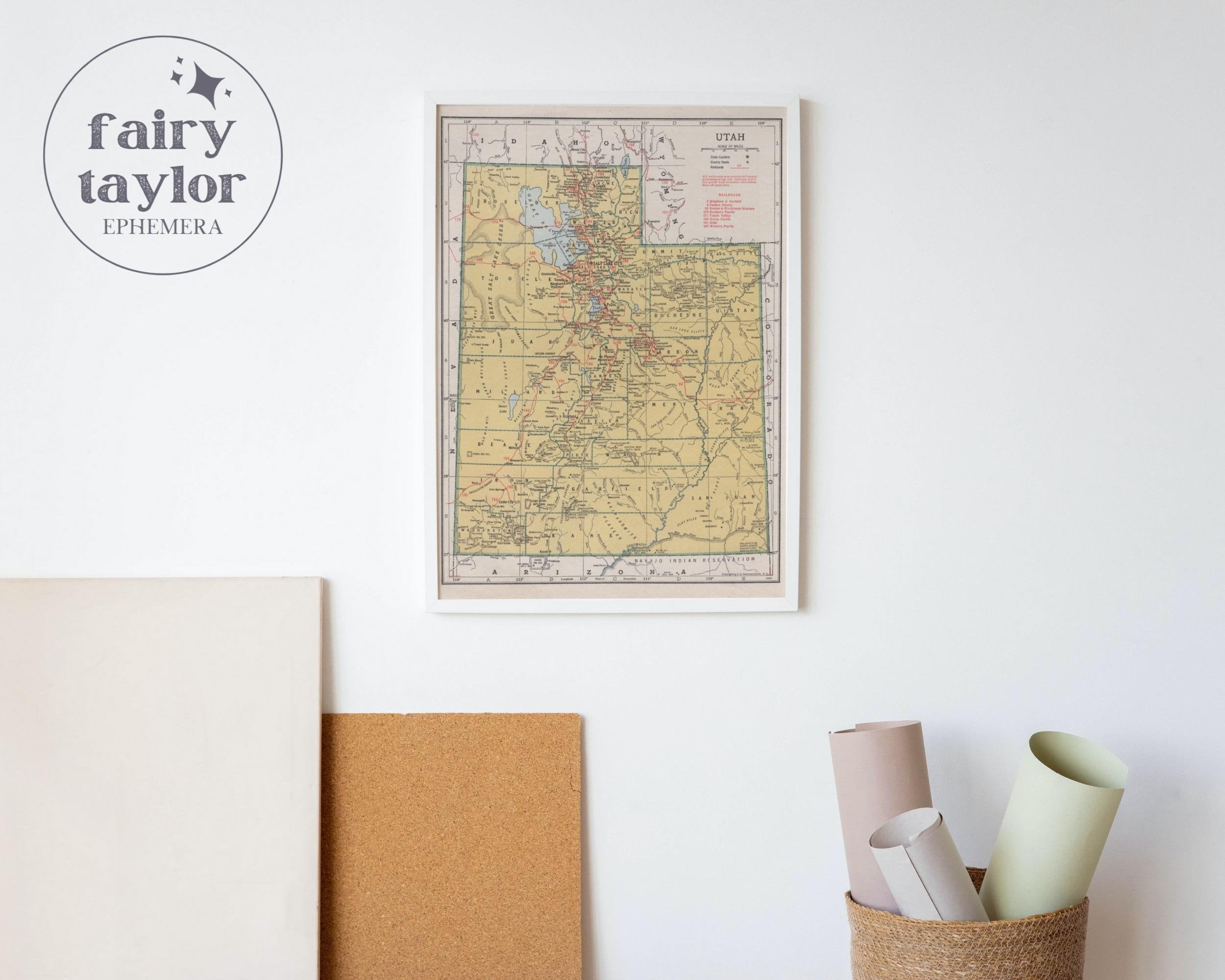 Utah Vintage Printable Map 1940s Atlas Instant Download 11x14, 18x24 ...