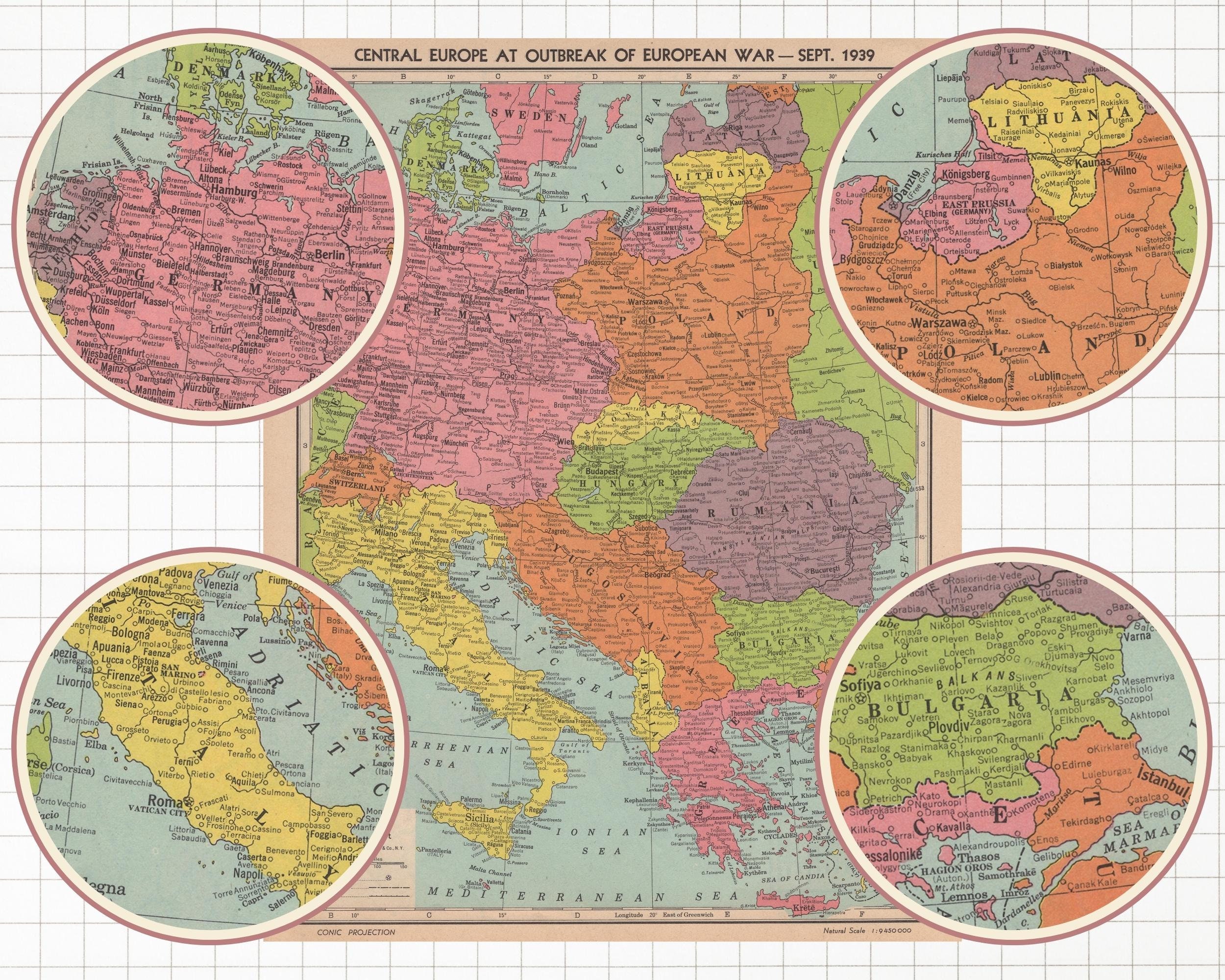 Europe Vintage Printable Map Set 1942 Atlas, Instant Download 11x14 ...