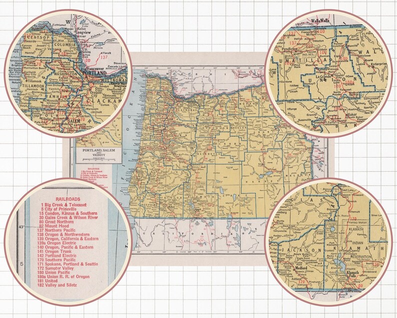 Oregon Vintage Printable Map 1940s Atlas Instant Download - Etsy