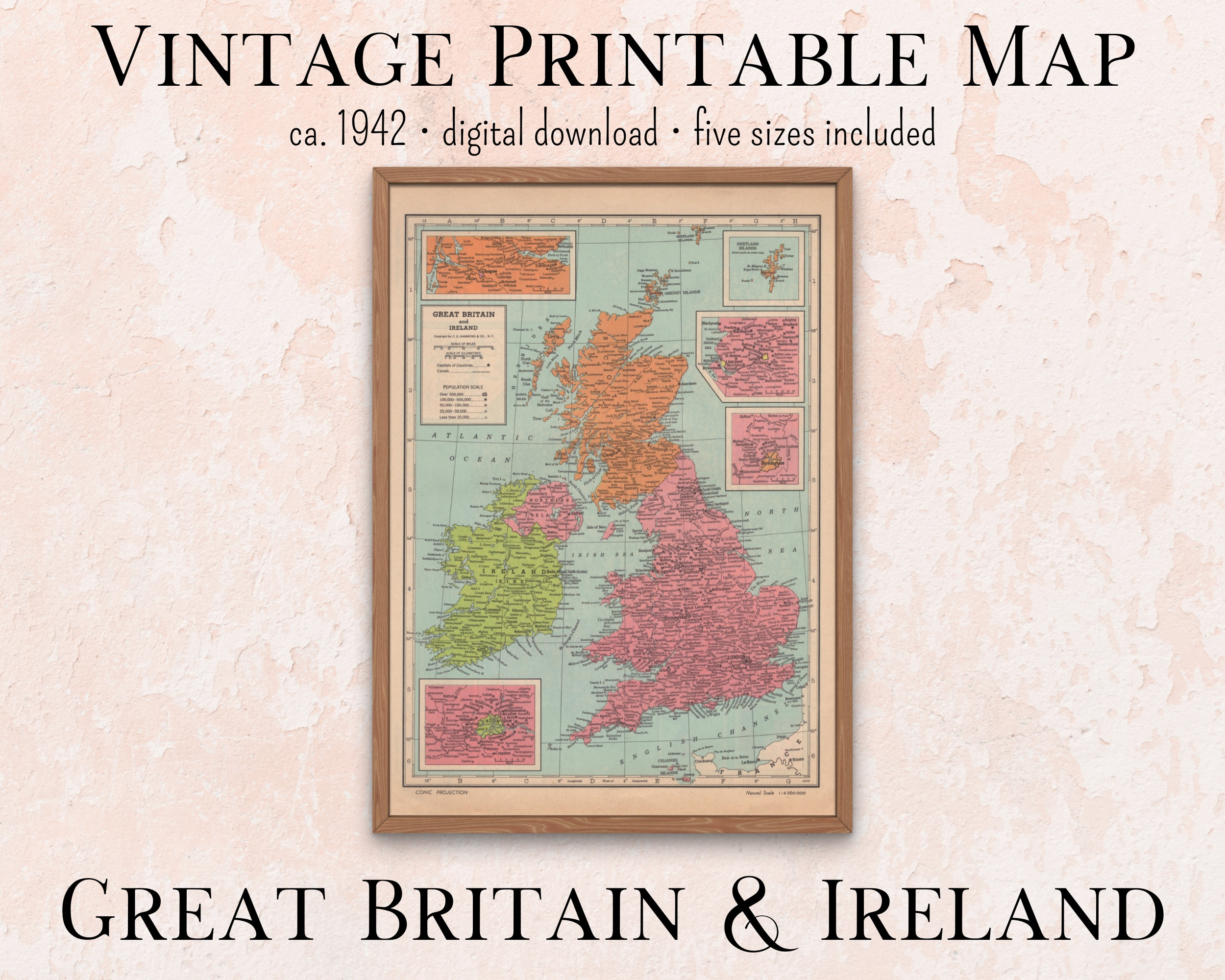Great Britain & Ireland Vintage Printable Map 1940s Atlas - Etsy