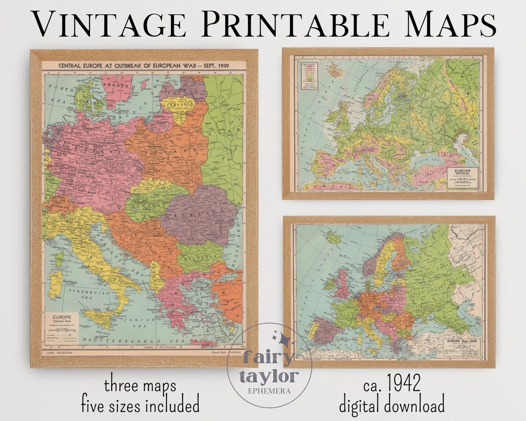 Europe Vintage Printable Map Set 1942 Atlas, Instant Download 11x14 ...
