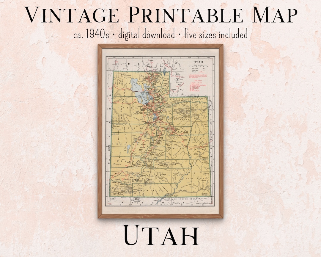 Utah Vintage Printable Map 1940s Atlas | Instant Download 11x14, 18x24 ...