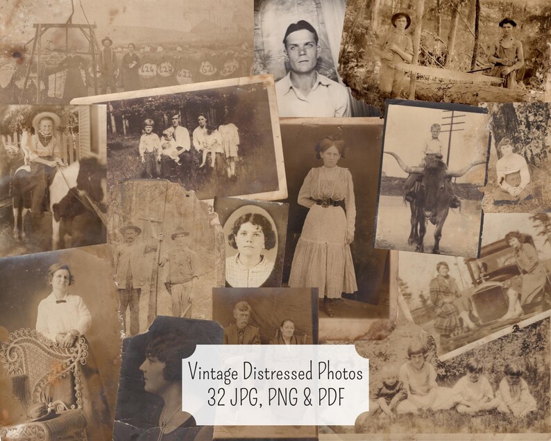 Distressed Vintage Photos JPG, PNG and PDF Collage Sheets 1910s Digital ...