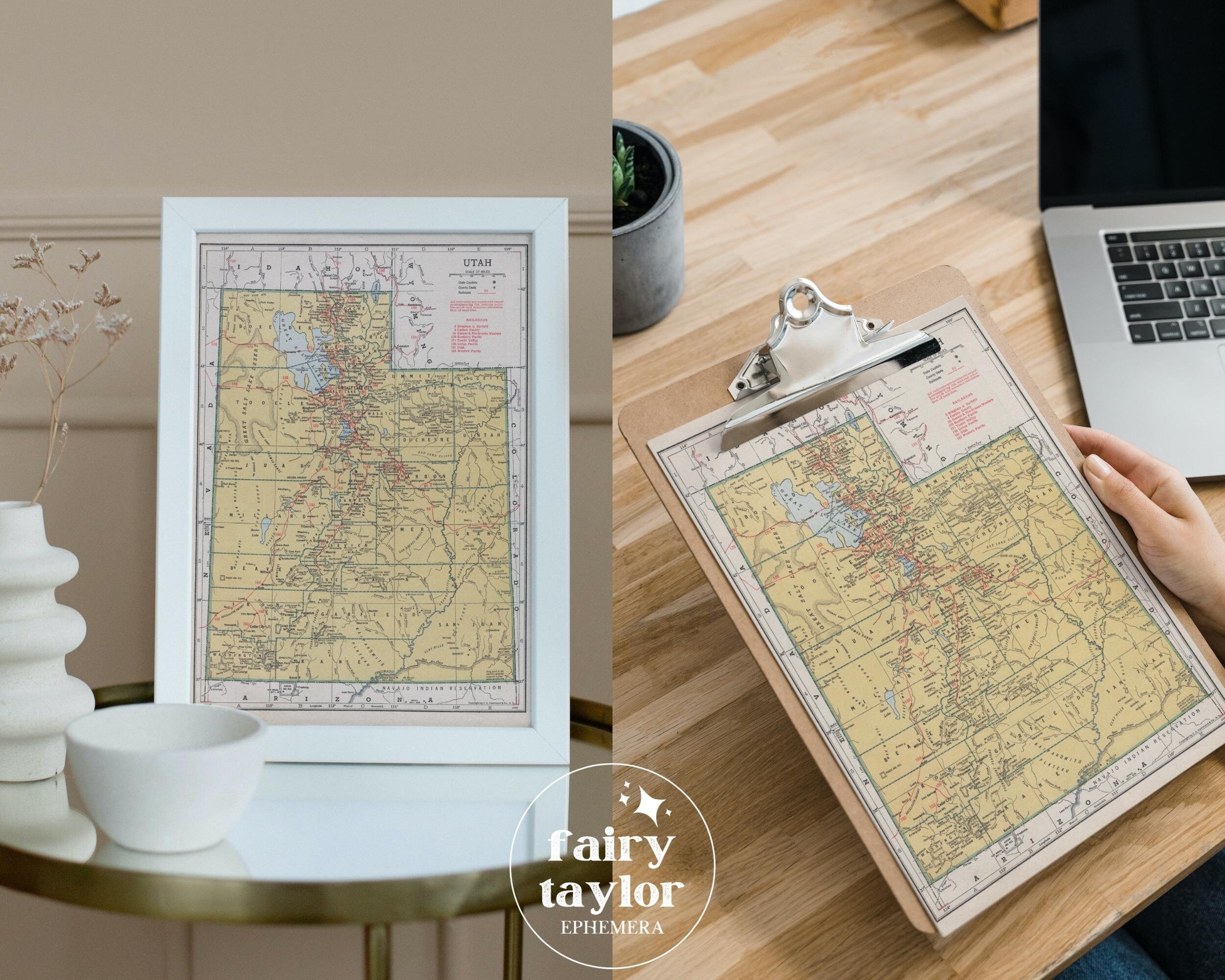 Utah Vintage Printable Map 1940s Atlas Instant Download 11x14, 18x24 ...