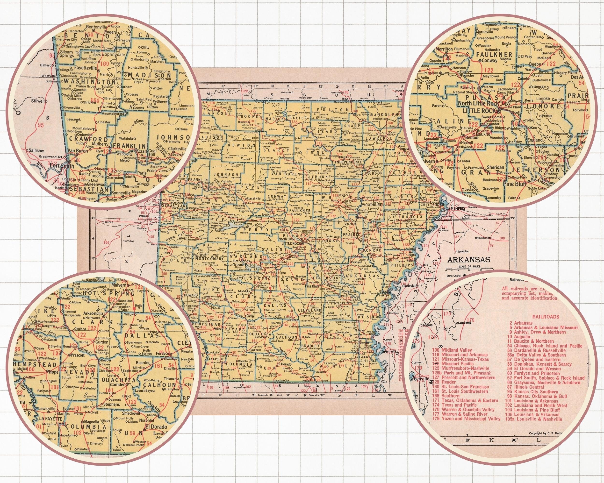Arkansas Vintage Printable Map 1940s Atlas | Instant Download 11x14 ...