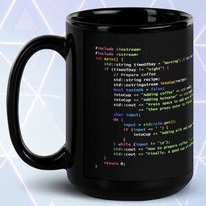 C++ Coffee Preparation Code - Black Glossy Mug - Etsy
