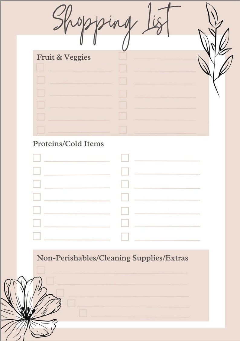 Downloadable Shopping List, Printable Shopping List, Shopping List ...