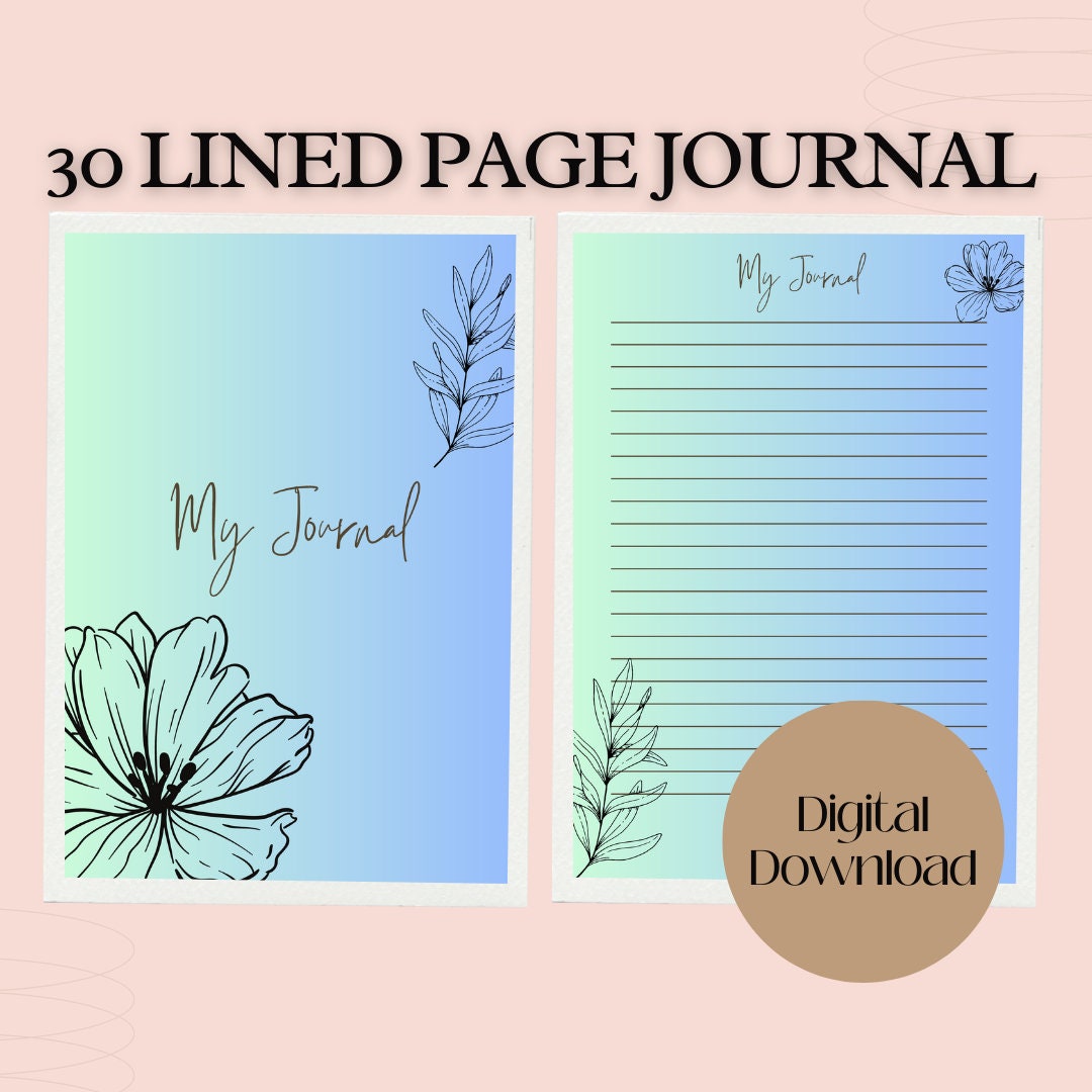 Journal, Digital Download Journal, Daily Journal, Diary, Lined Journal ...