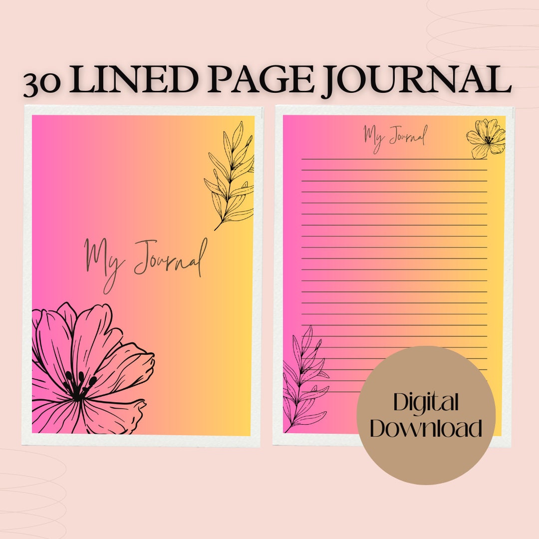 Journal, Digital Download Journal, Daily Journal, Diary, Lined Journal ...