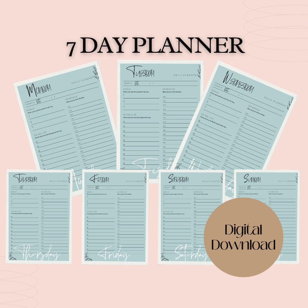 Downloadable Daily Planner, Daily Planner, 7 Day Planner, Goals, to Do ...