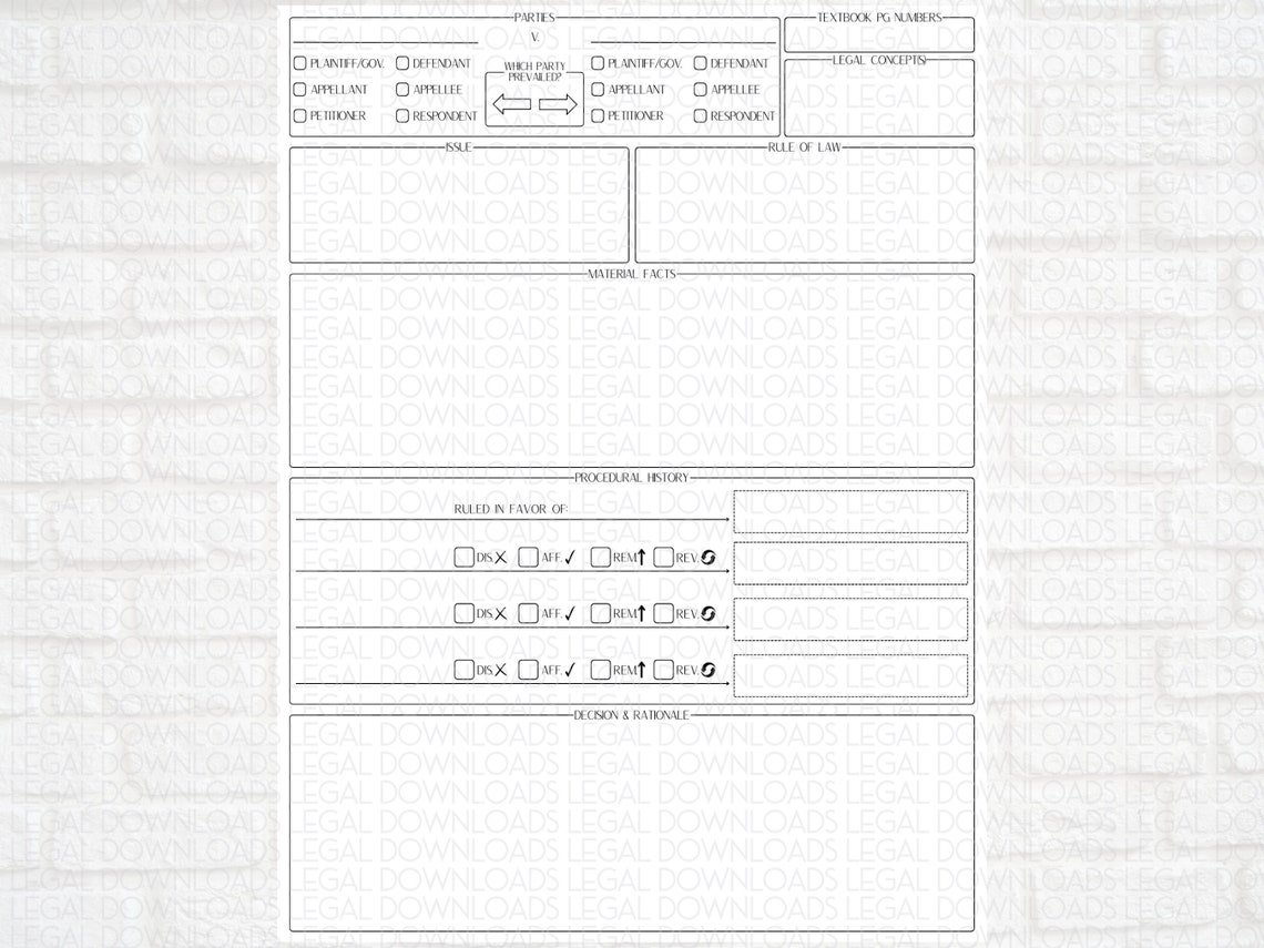 Case Brief Template | Fillable Case Brief Outline | Editable Law School ...