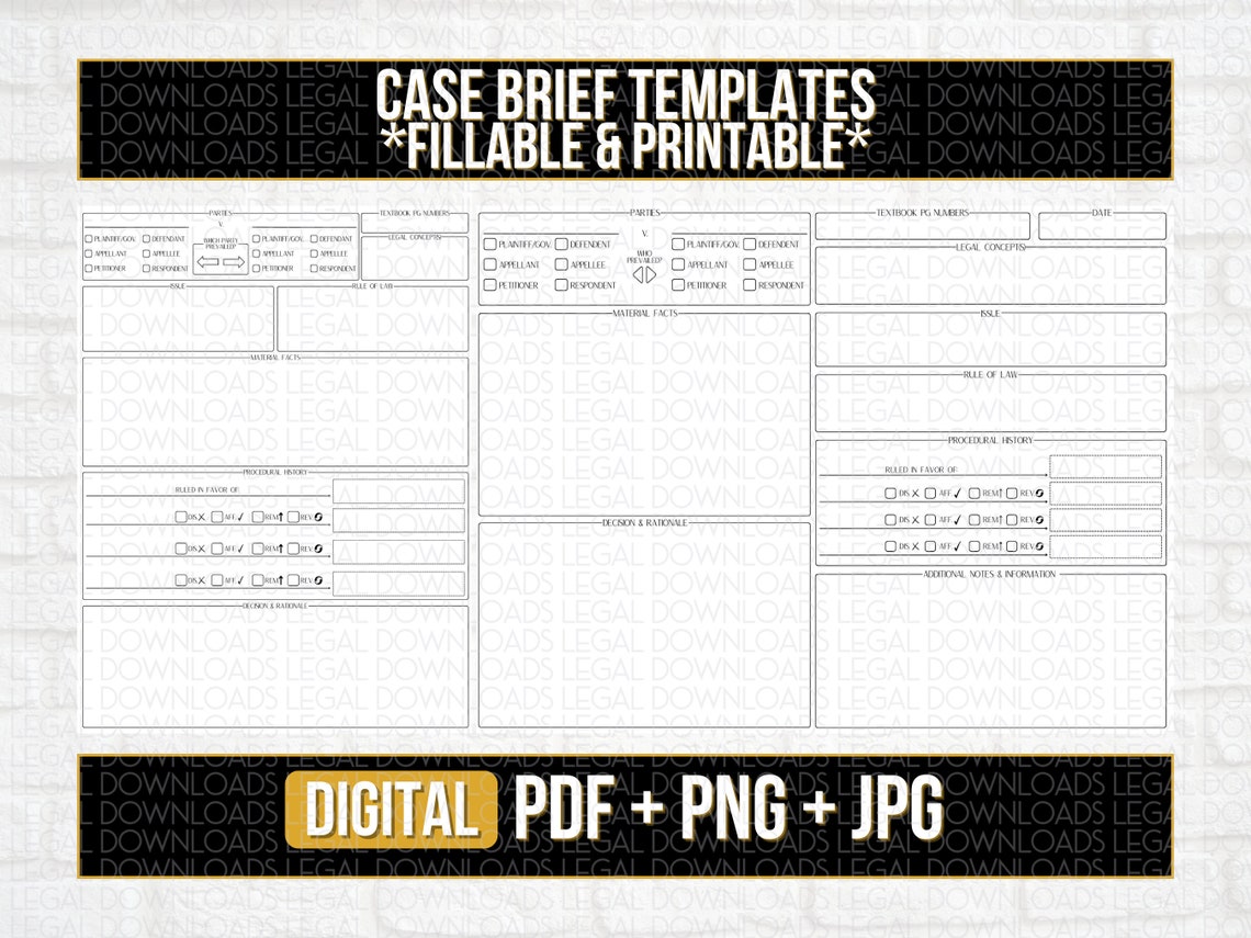 Case Brief Template | Fillable Case Brief Outline | Editable Law School ...