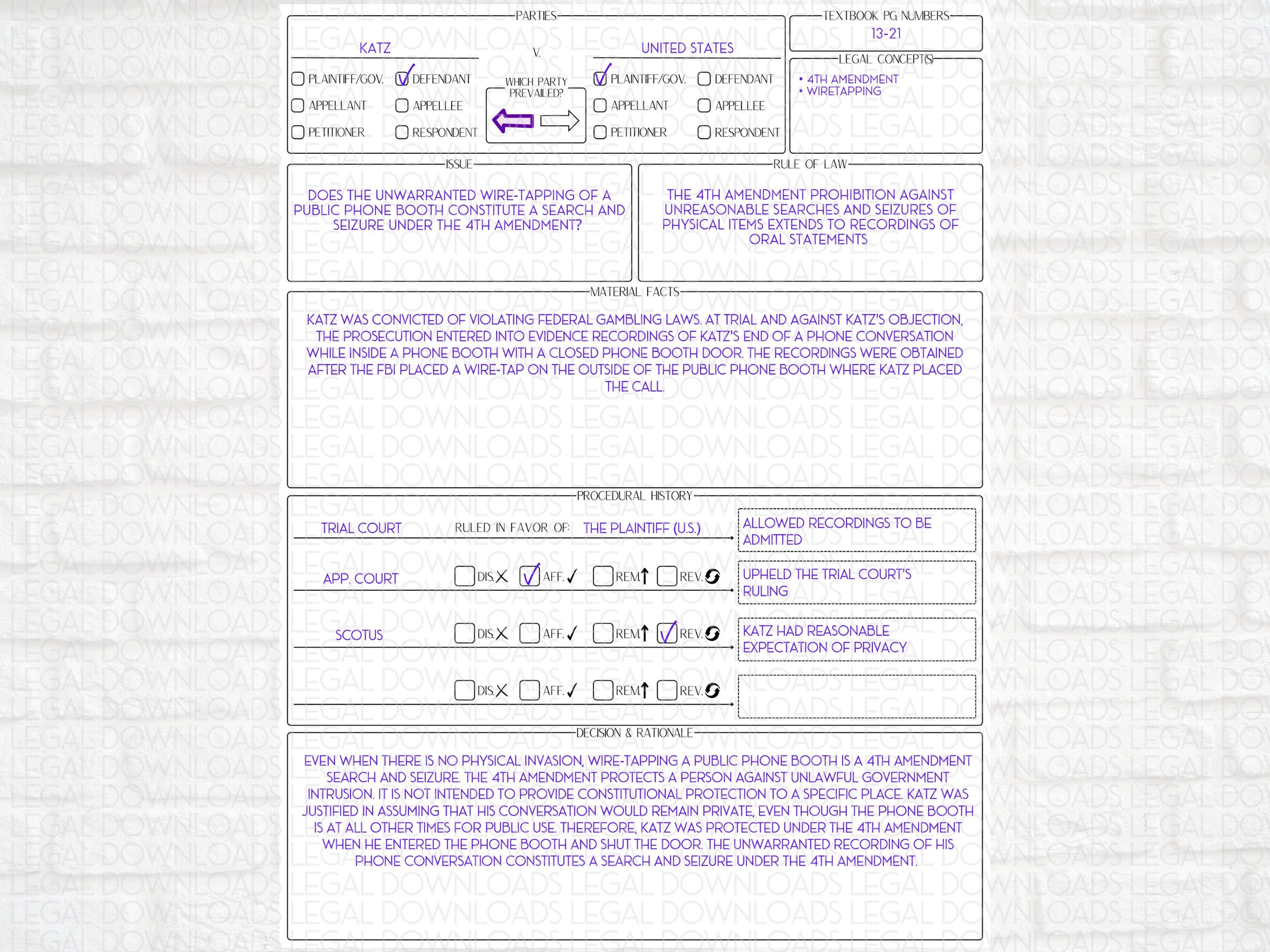 Case Brief Template | Fillable Case Brief Outline | Editable Law School ...