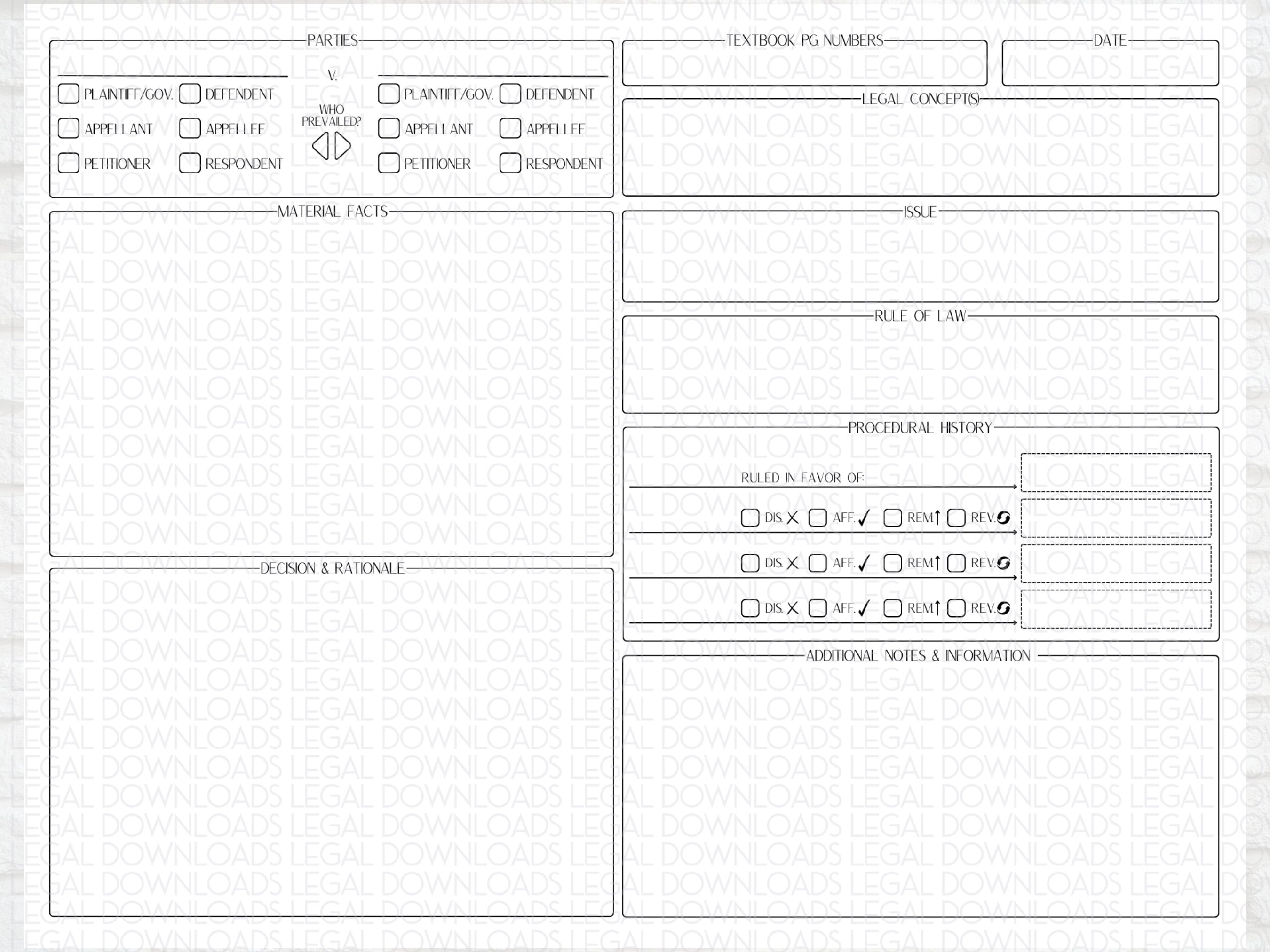 Case Brief Template Fillable Case Brief Outline Editable Law School Case Brief 1l 2l 3l
