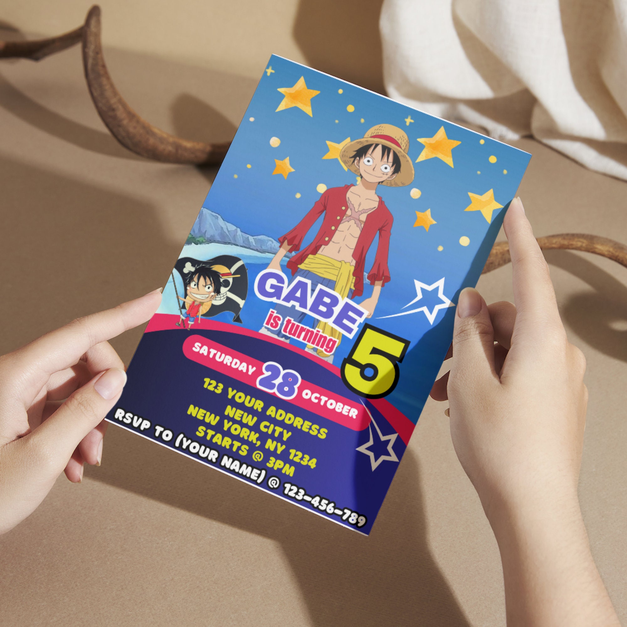 Luffy Editable Birthday Invitation Luffy Anime Invitation - Etsy