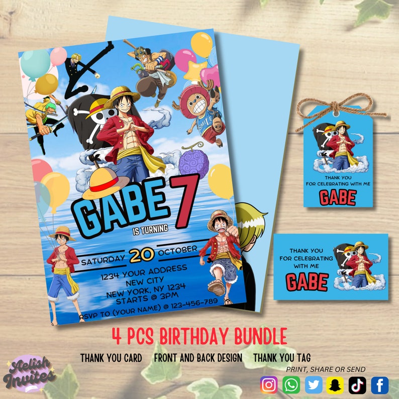 Luffy Editable Birthday Invitation Luffy Anime Invitation - Etsy Australia