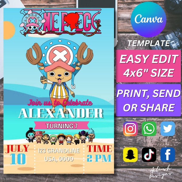 One Piece Anime Party Invitation - Etsy