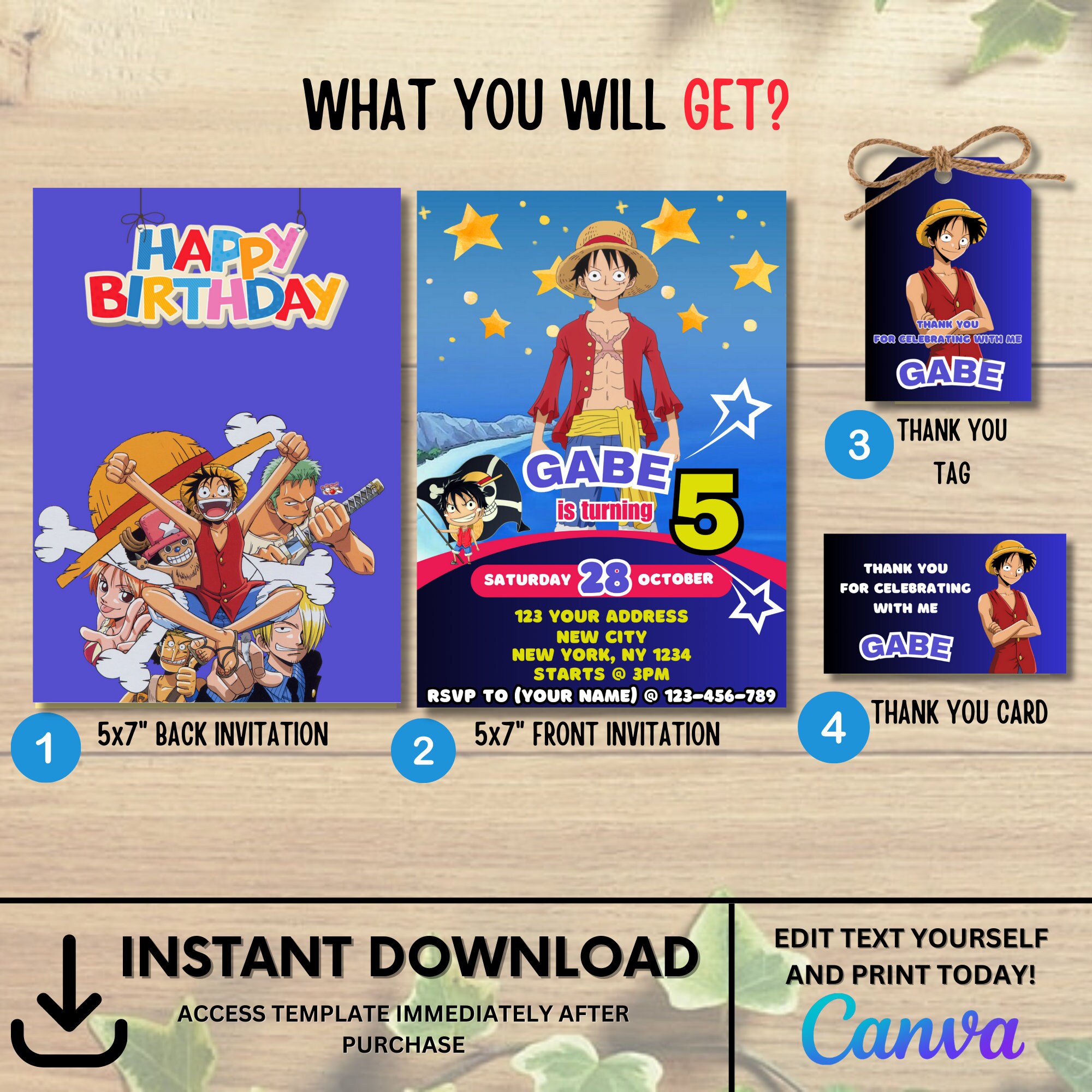 Luffy Editable Birthday Invitation Luffy Anime Invitation - Etsy