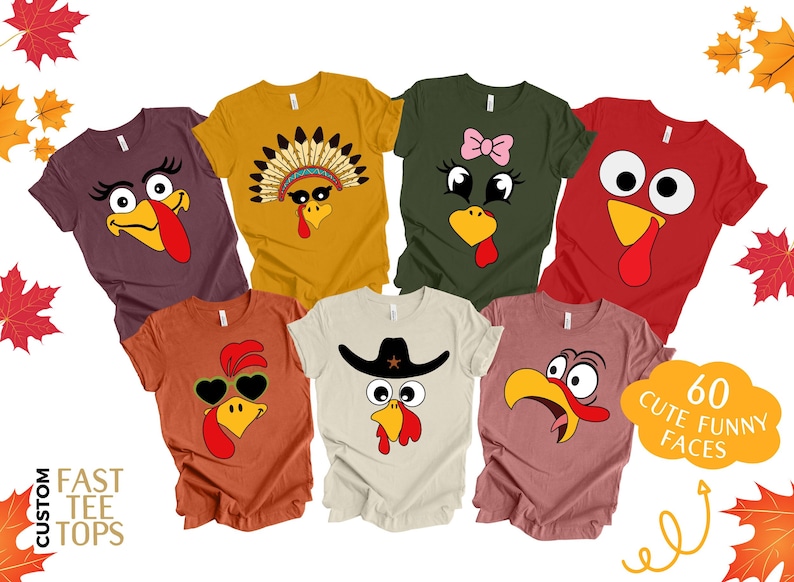 Funny Turkey Face Shirts, Thanksgiving Family Matching Shirts, Cute ...