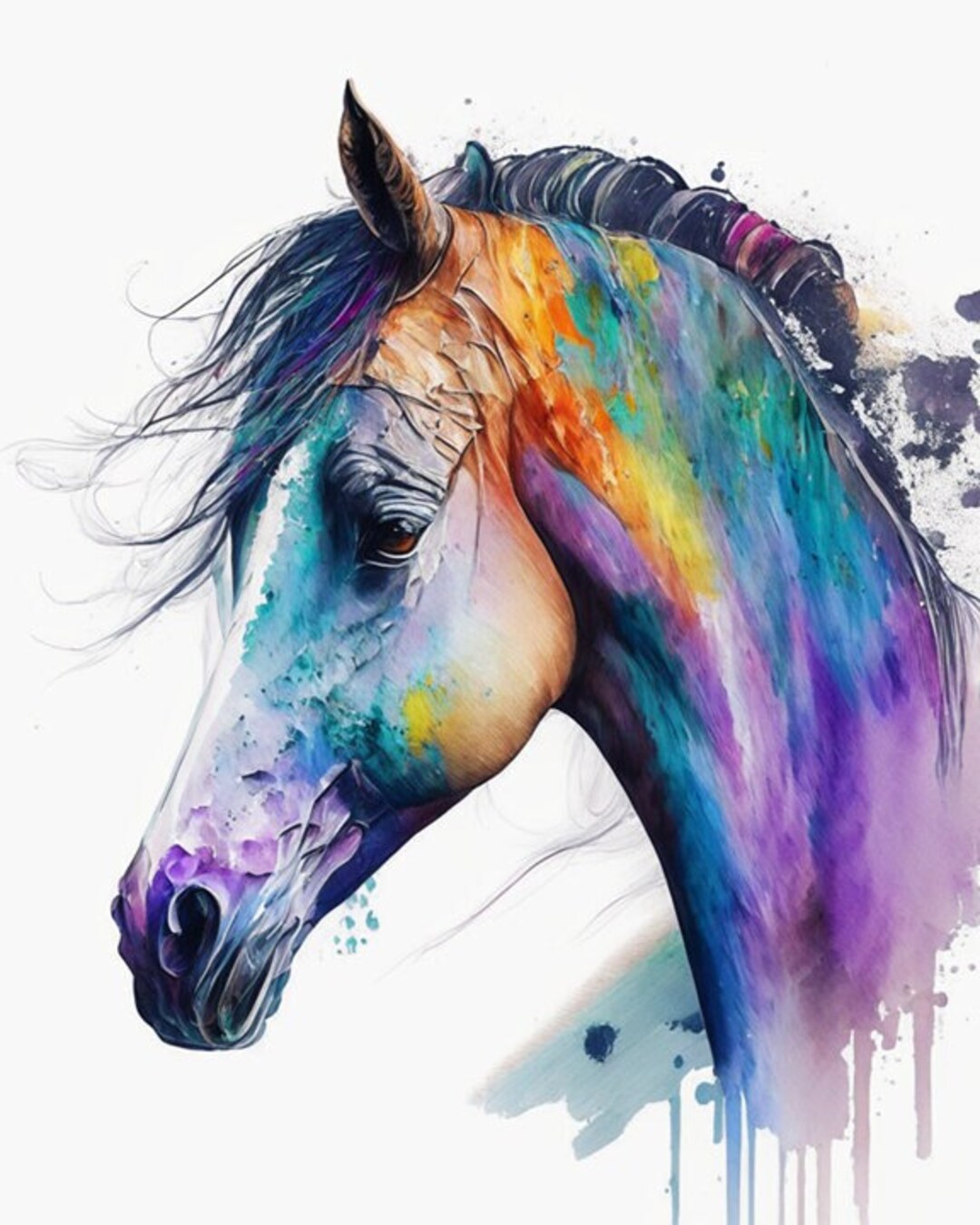 Watercolor Rainbow Horse PRINTABLE ART Horse Print Download Horse ...