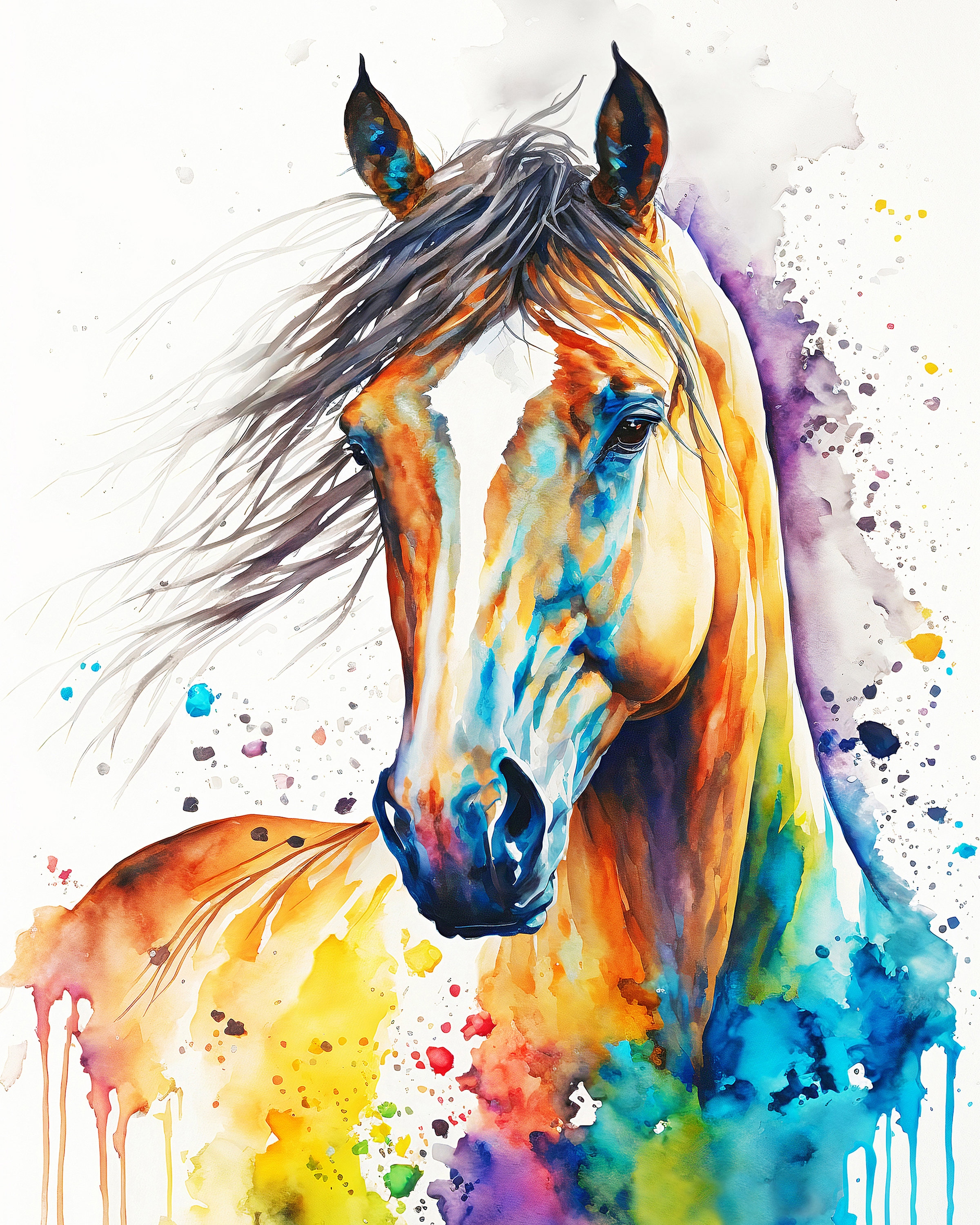 Watercolor Rainbow Horse PRINTABLE ART Horse Print Download Horse ...