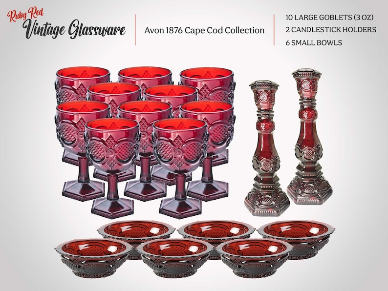 Vintage Avon 1876 Cape Cod Ruby Red Collection of Candlestick Holders ...