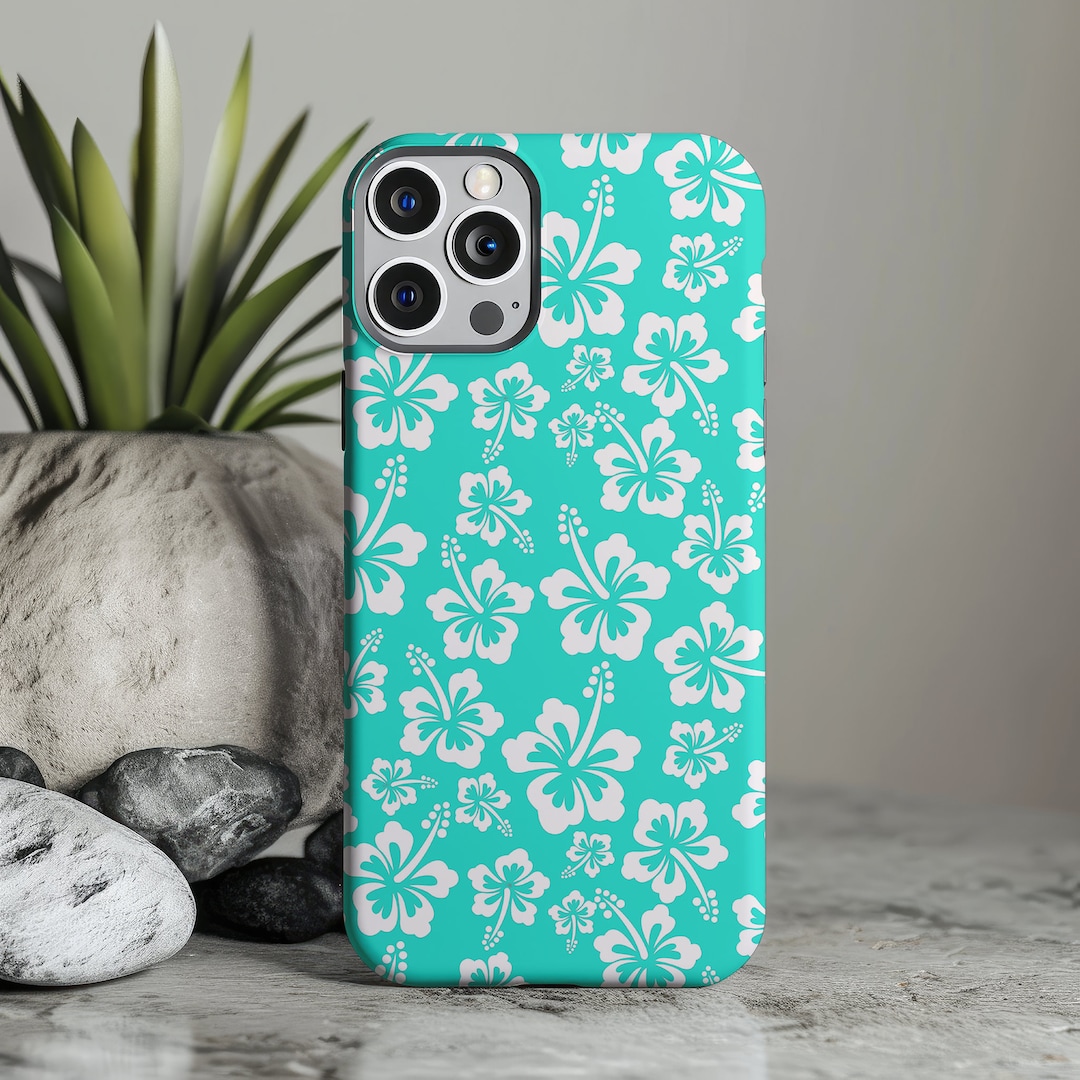 Hawaiian Flower Tough Phone Case, Turquoise Hibiscus Phone Case ...