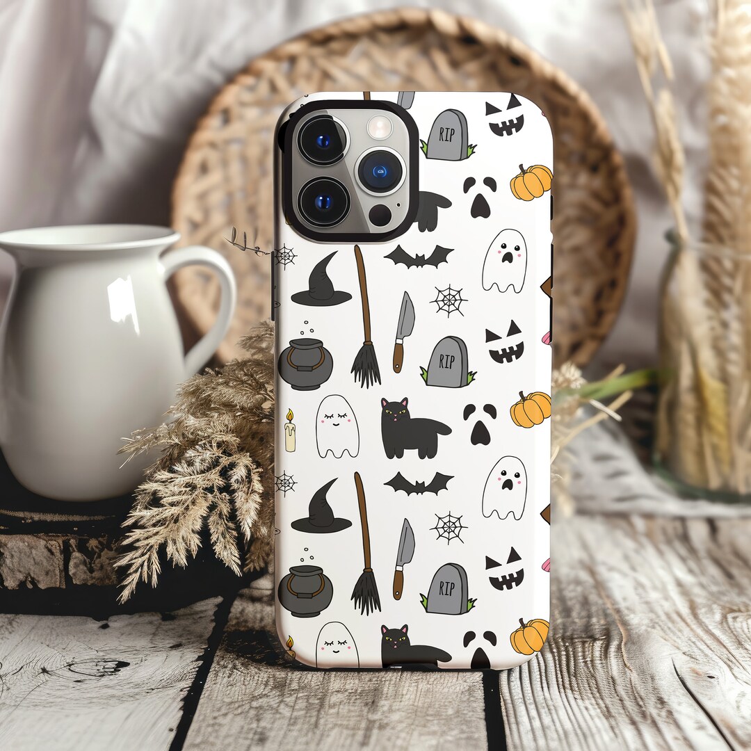 Halloween Ghosts Broom Witches Pumpkins Bats Tough Phone Case Aesthetic ...