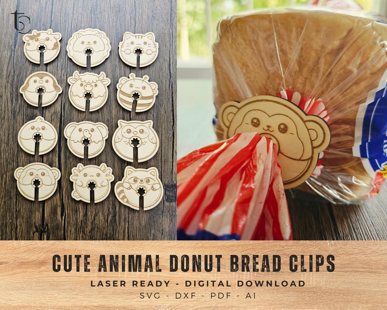 Animal Bread Clip SVG Bundle, Donut Bag Clips Laser Cut File (digital ...