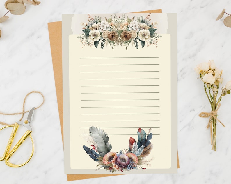Vintage Floral Stationery: Boho Printable Note Paper (digital Download ...