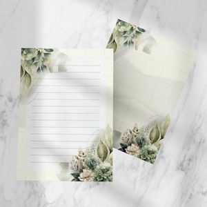Sage and Ivory Florals - Stationery Design, Floral Prints Paper Bundle ...