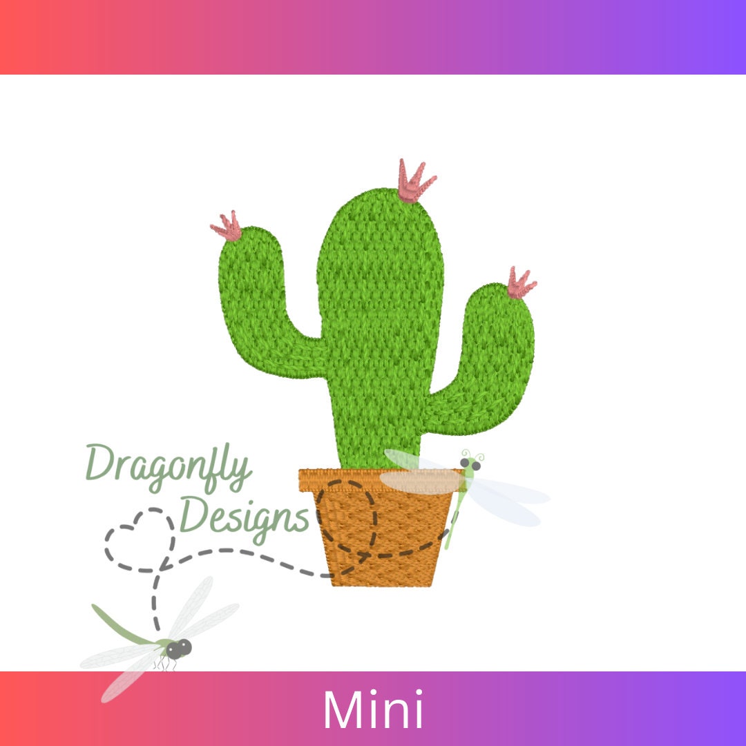 Mini Cactus Machine Embroidery Design Summertime Vintage Style Sketch ...