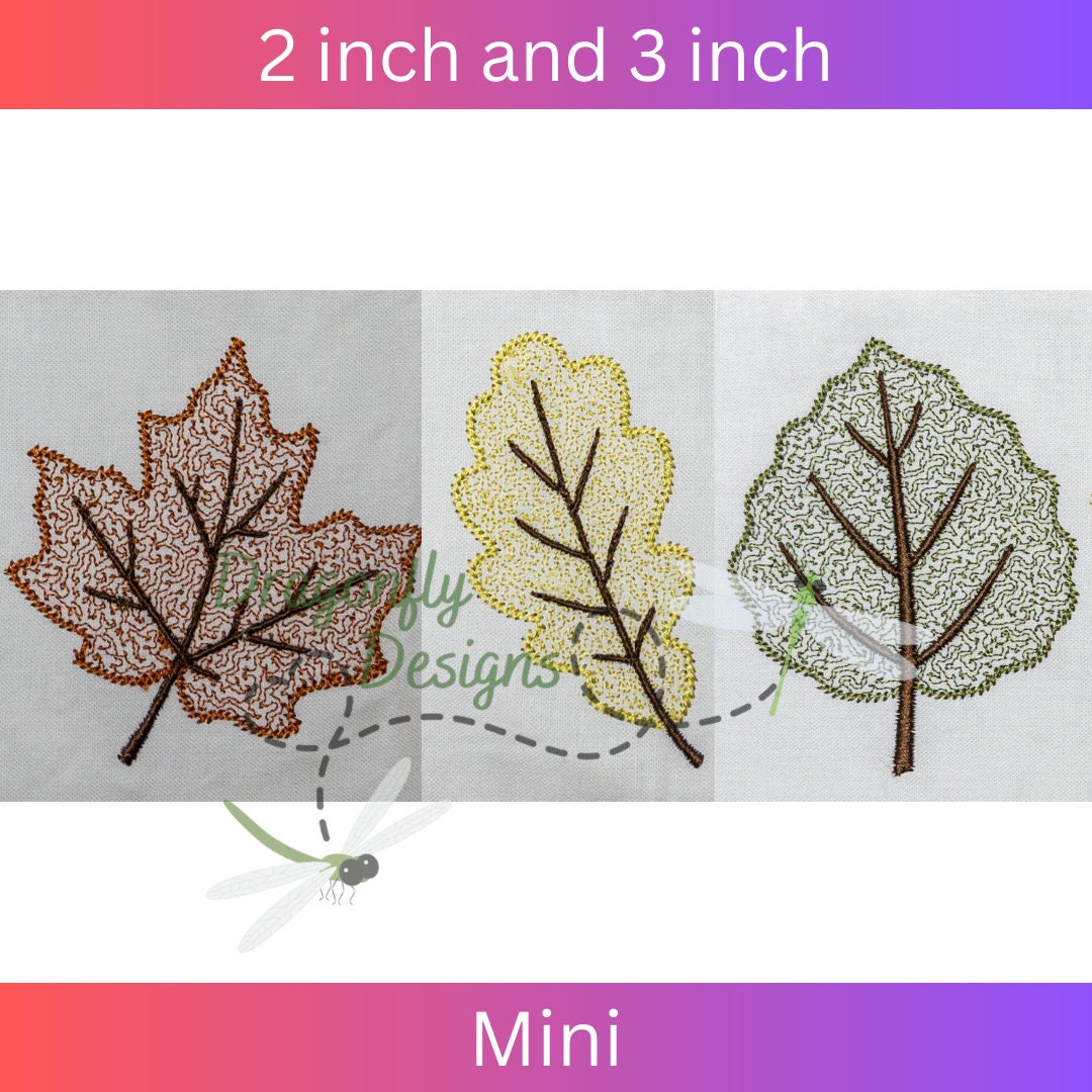 Mini Leaf Set Trio Fall Vintage Stitch Machine Embroidery Design ...