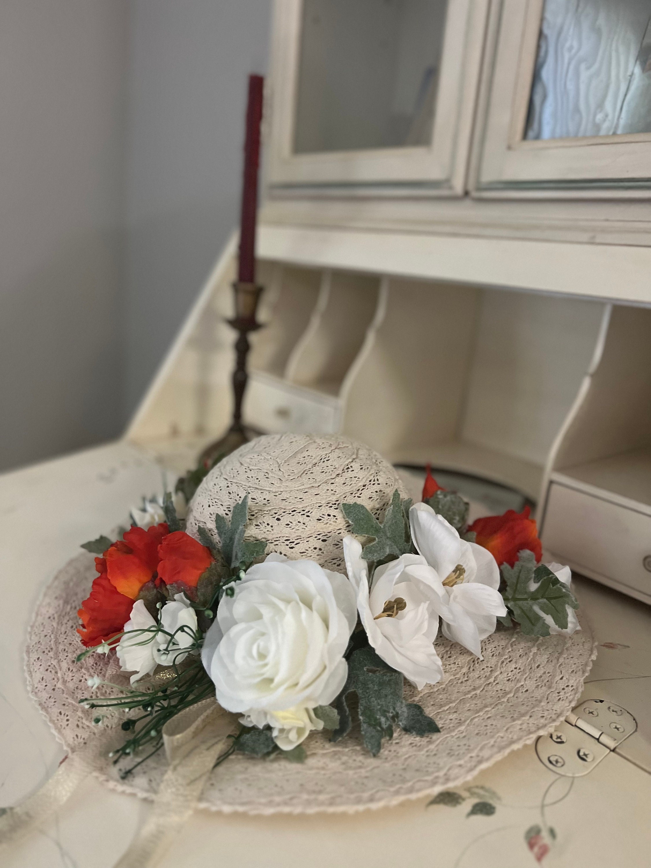 Romantic Red and White Floral Hat | Vintage Inspired Garden Hat ...
