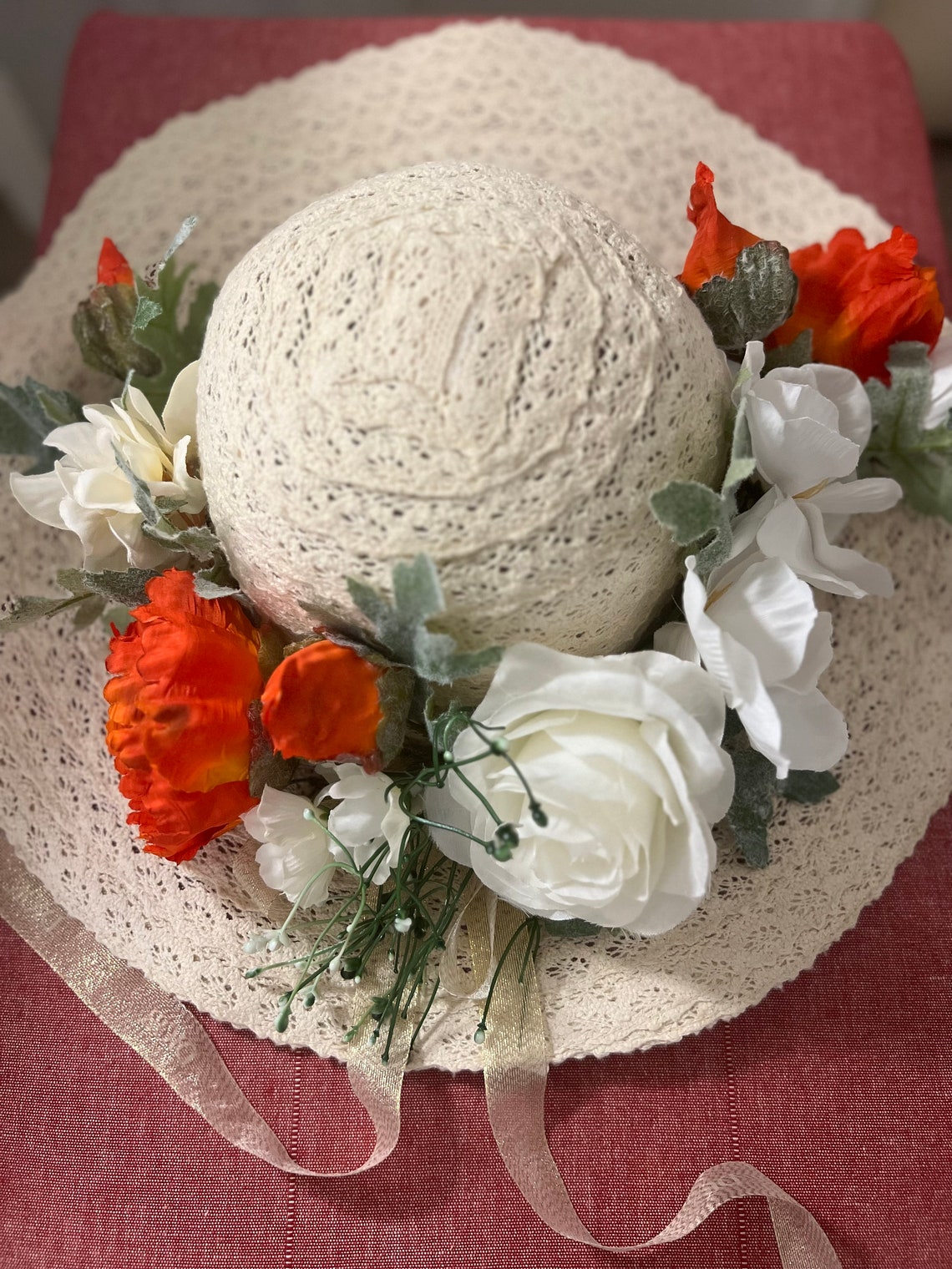 Romantic Red and White Floral Hat | Vintage Inspired Garden Hat ...
