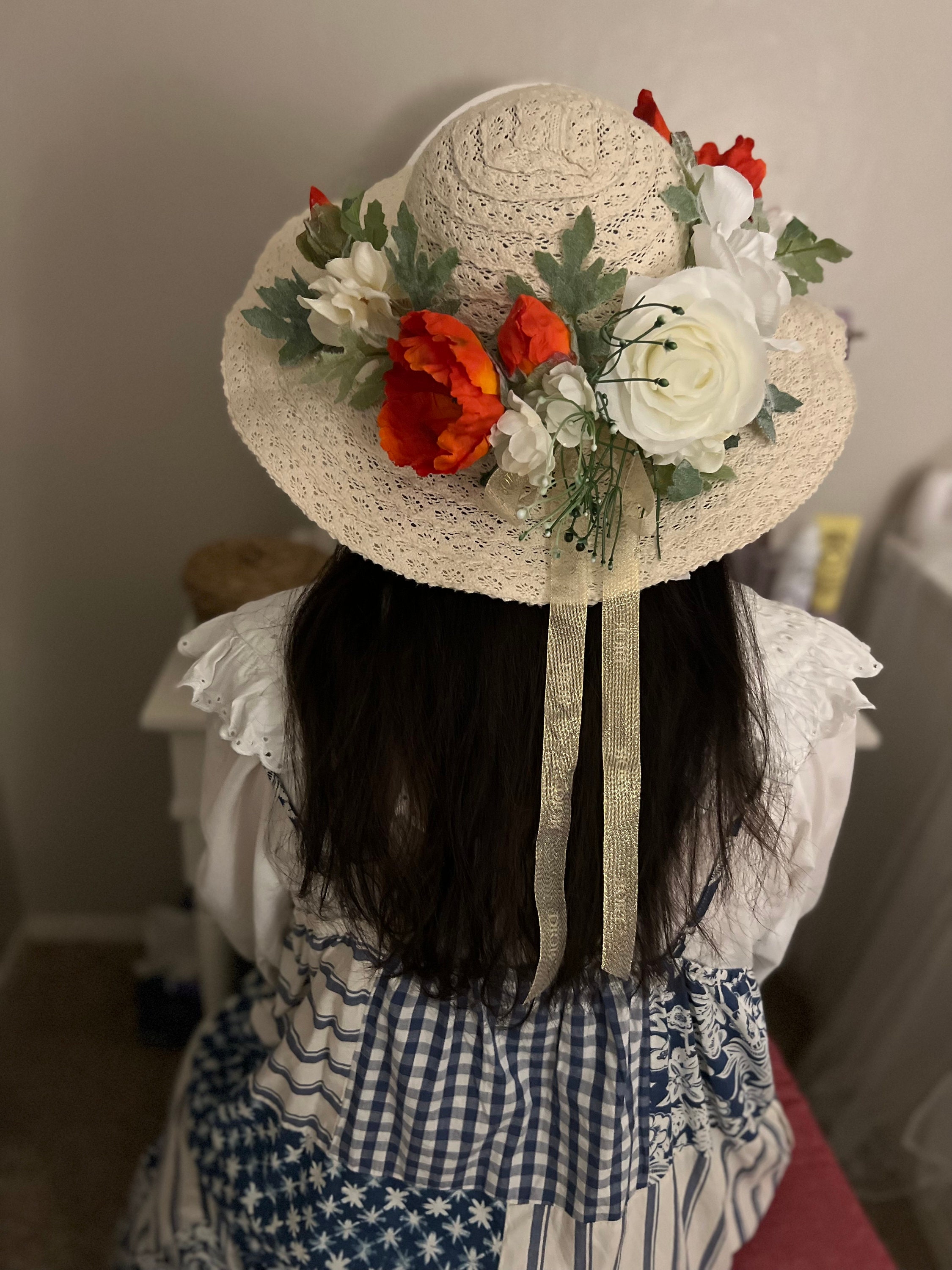Romantic Red and White Floral Hat | Vintage Inspired Garden Hat ...