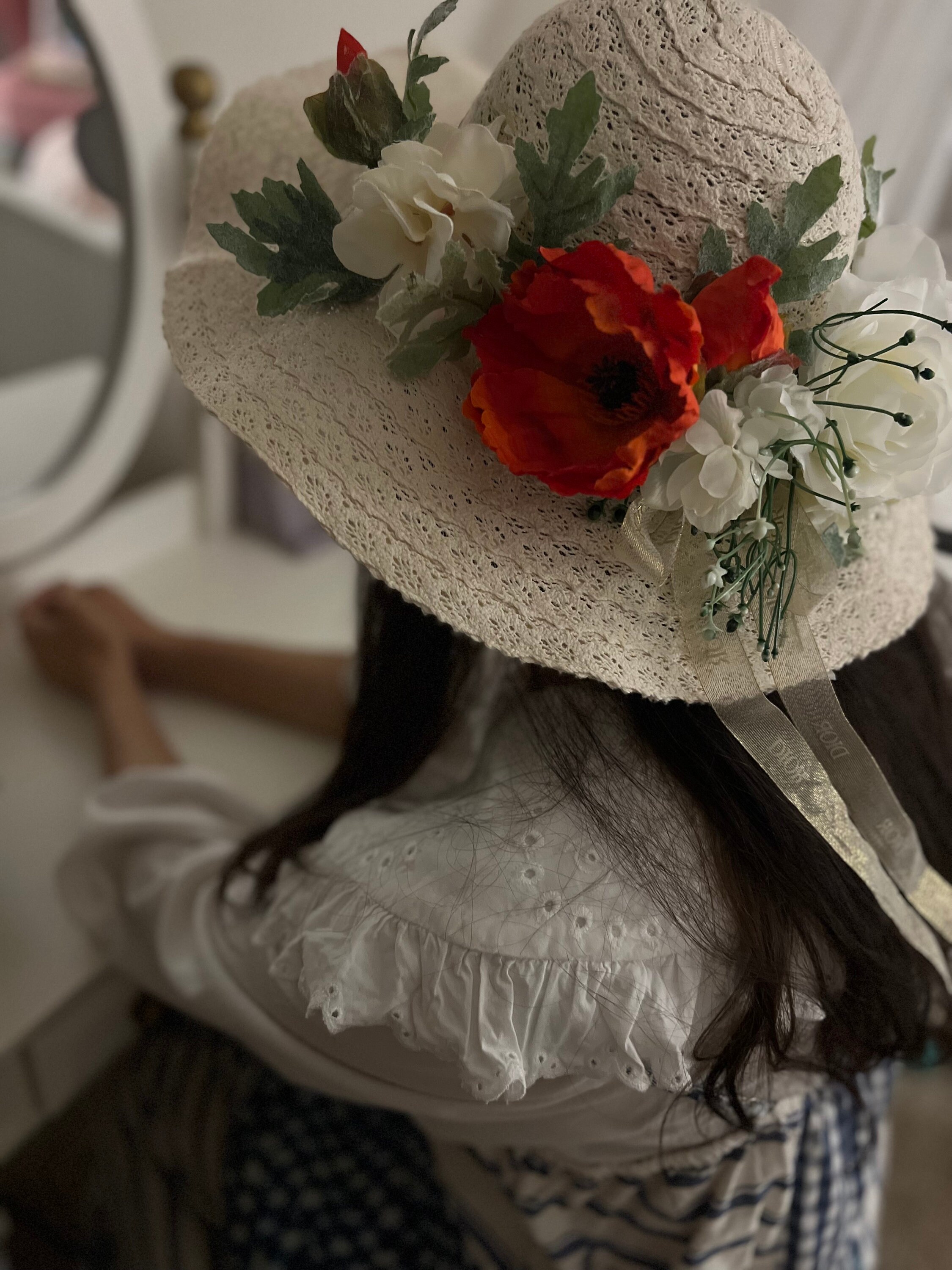Romantic Red and White Floral Hat | Vintage Inspired Garden Hat ...