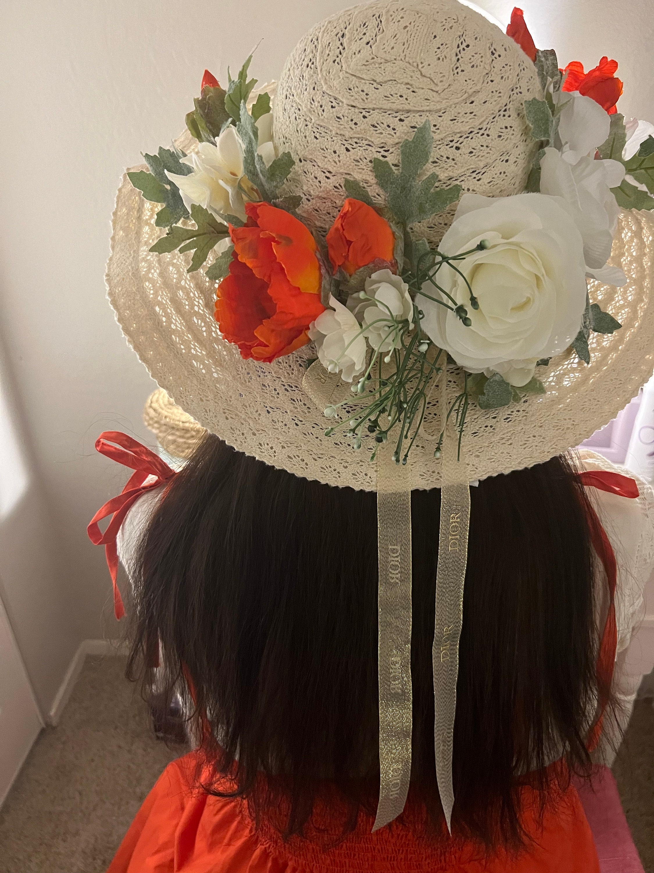 Romantic Red and White Floral Hat | Vintage Inspired Garden Hat ...