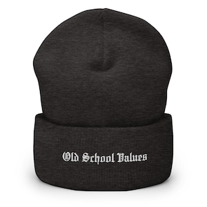 Old School Values (white Embroidery) Cuffed Beanie - Etsy