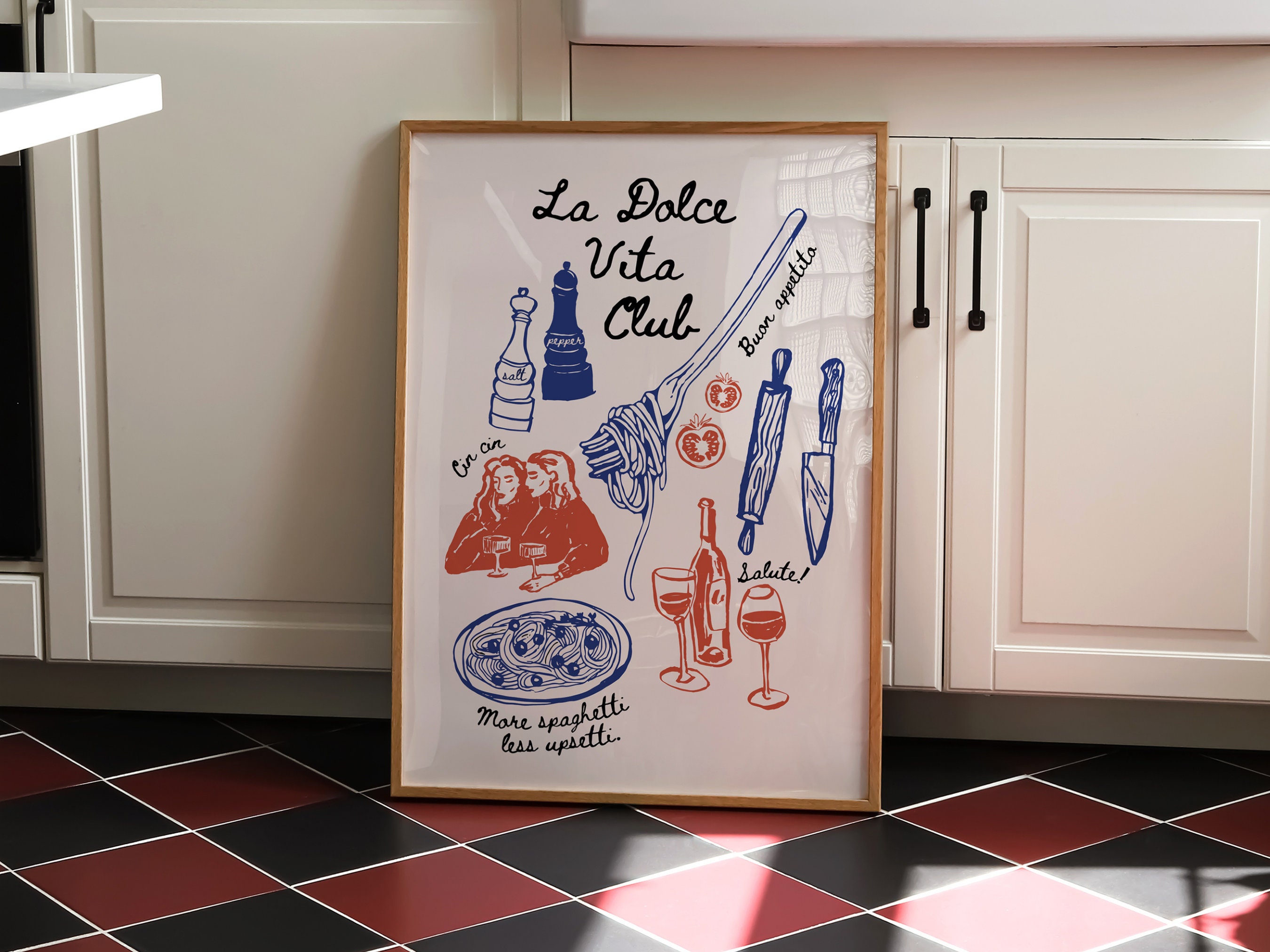 Food & Drink Print, Pasta and Wine Poster, La Dolce Vita Club Poster ...