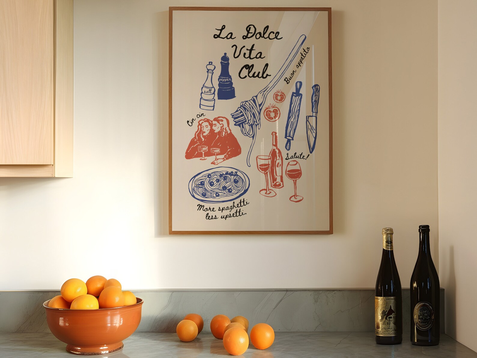 Food & Drink Print, Pasta and Wine Poster, La Dolce Vita Club Poster ...